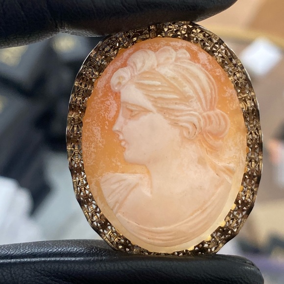 Unsigned | Jewelry | Vintage Real Cameo Brooch Natural Shell Hand ...